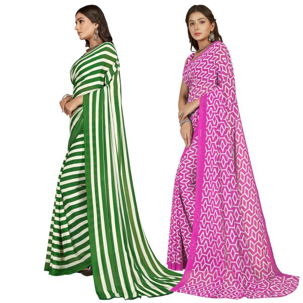 Anand Women Multicolor1 Self Design Pattern Georgette Pack of 2 Saree ...