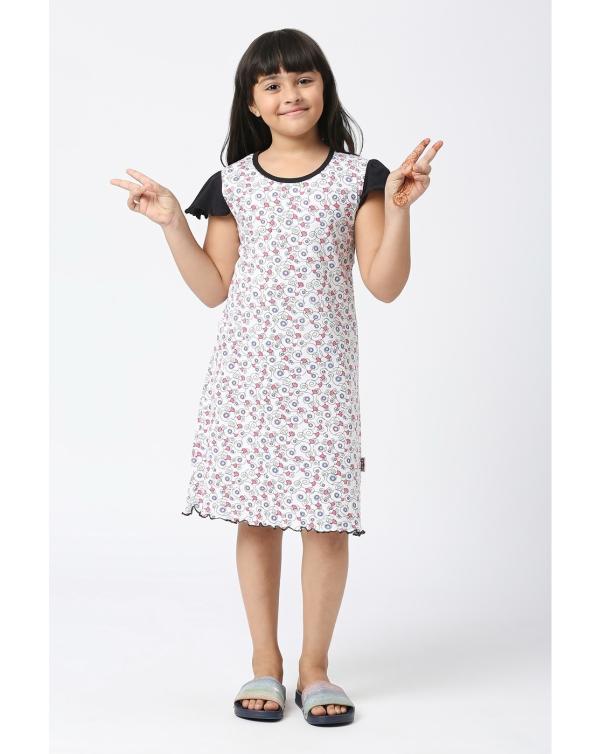 SINI MINI Girls Cap Sleeve Dress With Allover Printing (Pack of one ...