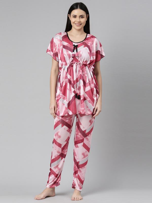 Loody'S Women Pink, White Satin Night Suit Set (Xxl) | Satin Nighties ...