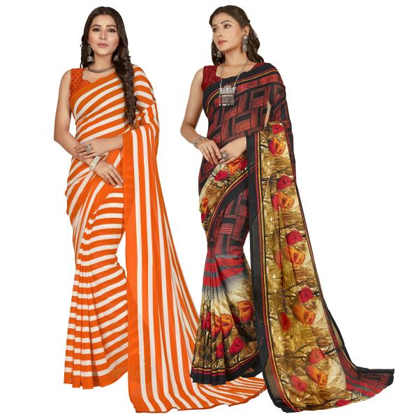 Anand Women Multicolor9 Self Design Pattern Georgette Pack of 2 Saree ...