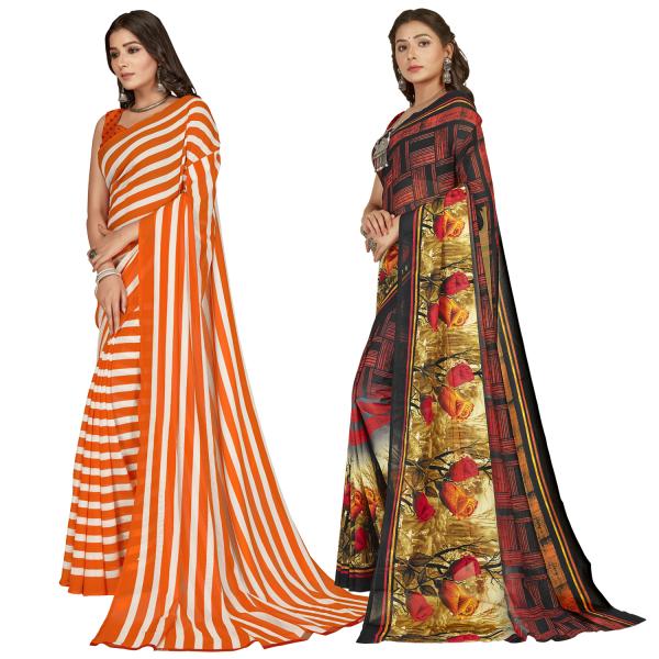 Anand Women Multicolor9 Self Design Pattern Georgette Pack of 2 Saree ...