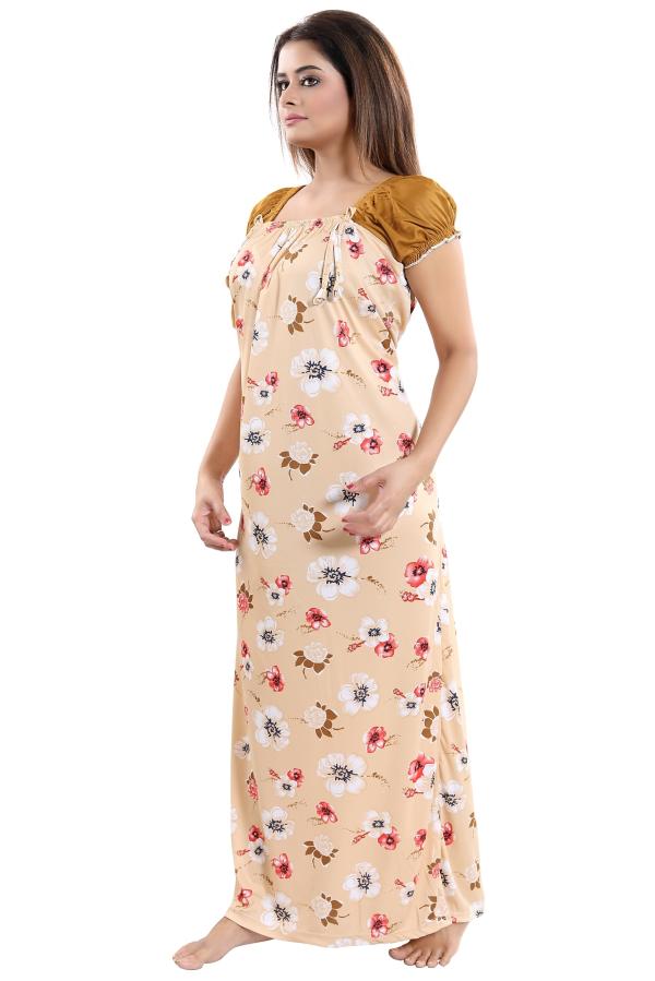 Glam World Women Beige Satin Nighty - Free Size - JioMart
