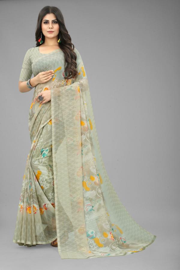 NISHA CREATION Women Grey Floral Chiffon Single Saree - JioMart