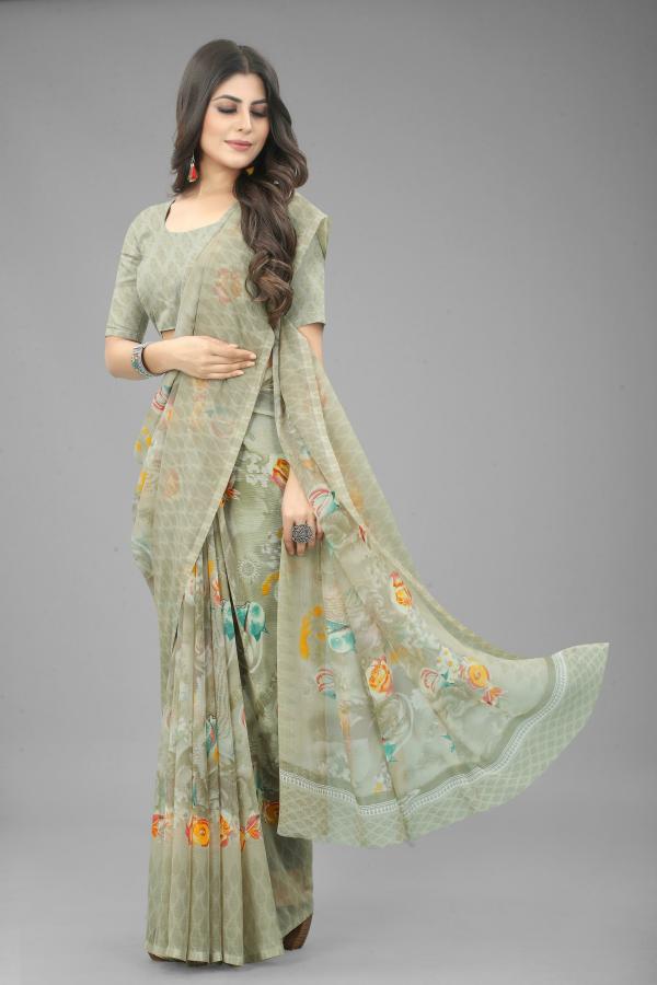 NISHA CREATION Women Grey Floral Chiffon Single Saree - JioMart