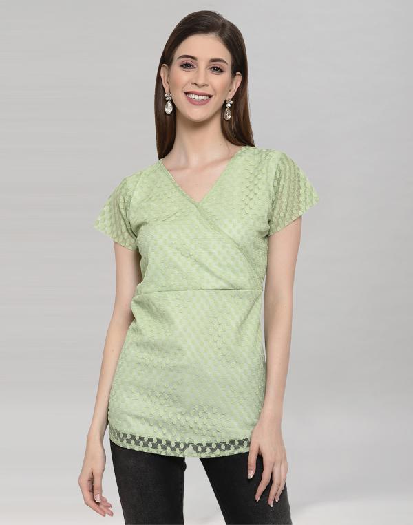 Selvia Women Light Green Self Design Net Top - JioMart