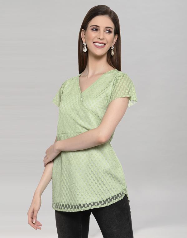 Selvia Women Light Green Self Design Net Top - JioMart
