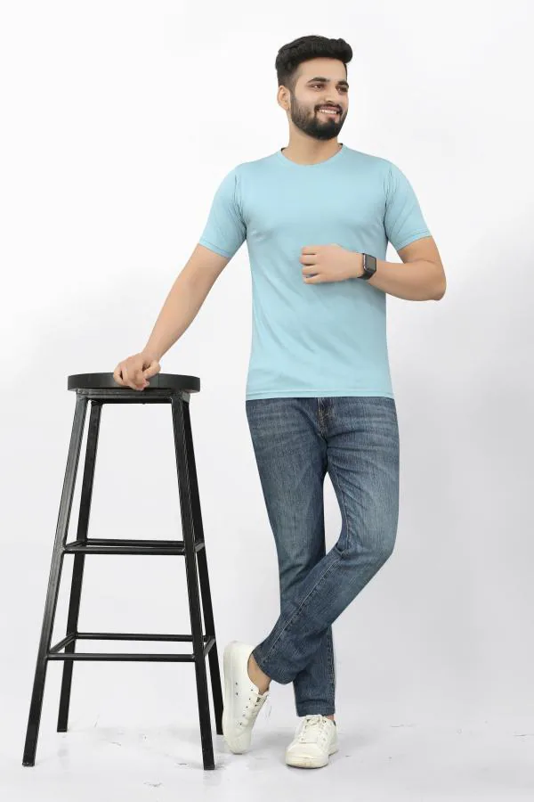 Filose Mens Wear Pure Cotton Sky Blue Color T-Shirt - JioMart