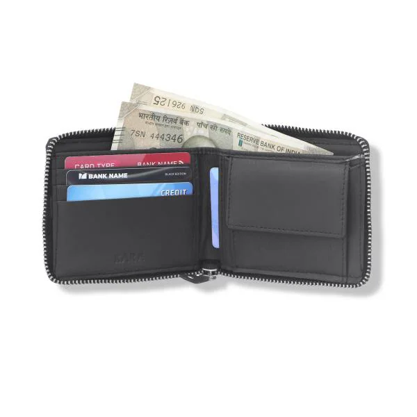Kara Men's Leather Bifold Zipper Closing Wallet with Coin Pocket and 3 ...