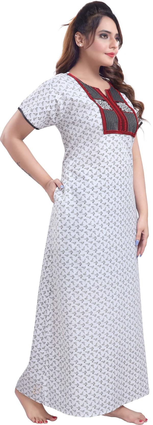 Ultraviolet Women White Printed Cotton Nighty - JioMart