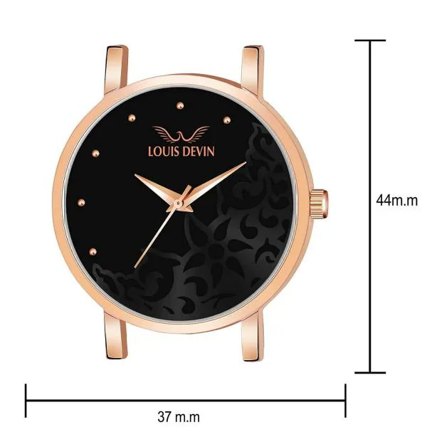 LOUIS DEVIN Analog Black Dial Rose Gold Plated Mesh Chain with Magnetic ...