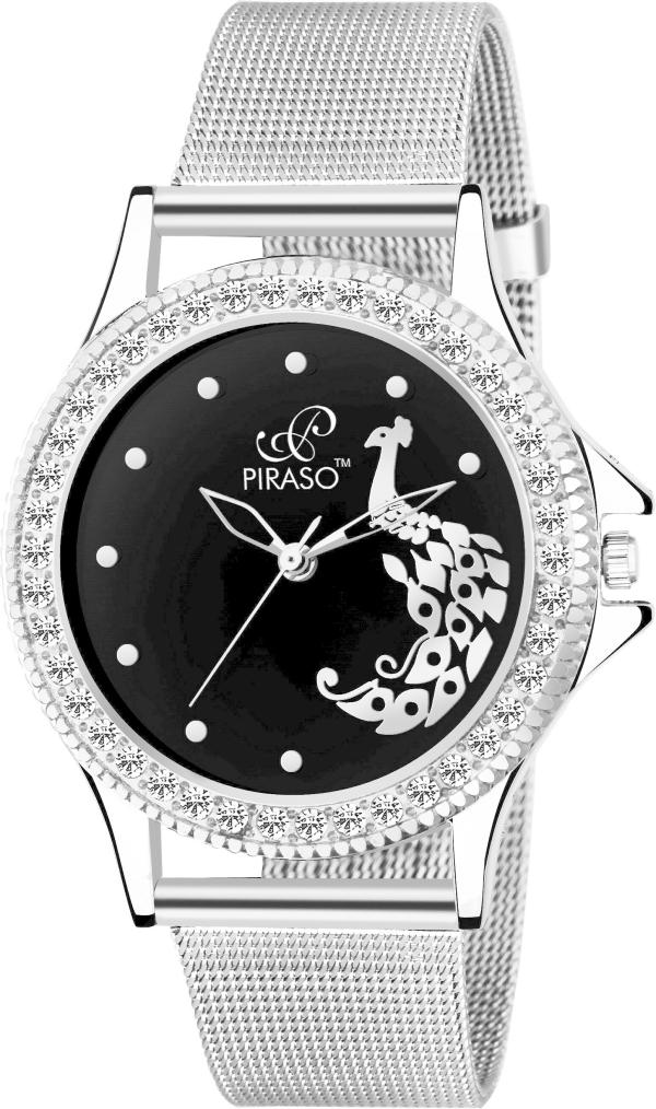 PIRASO Analog Black Dial Silver Strap Watch for Women - JioMart