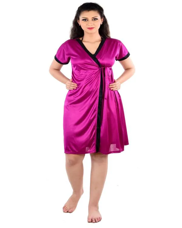 Women's Night Dress and Nighties Pink Satin Nightwear 6pc Robe & Nighty ...