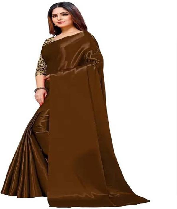 Aruna Sarees Solid/Plain Bollywood Satin Saree (Brown) - JioMart