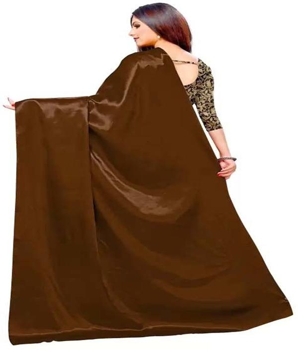 Aruna Sarees Solid/Plain Bollywood Satin Saree (Brown) - JioMart