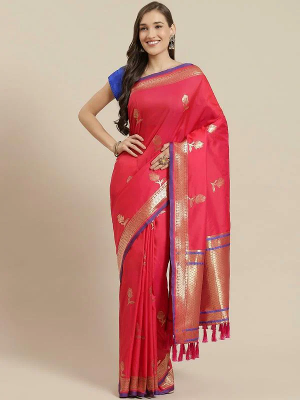 VASTRANAND Women Red Silk Blend Woven Design Saree - JioMart