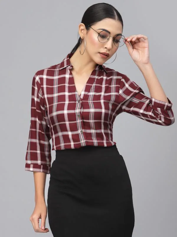 Style Quotient Women Maroon Smart Tartan Checks Checked Semiformal ...