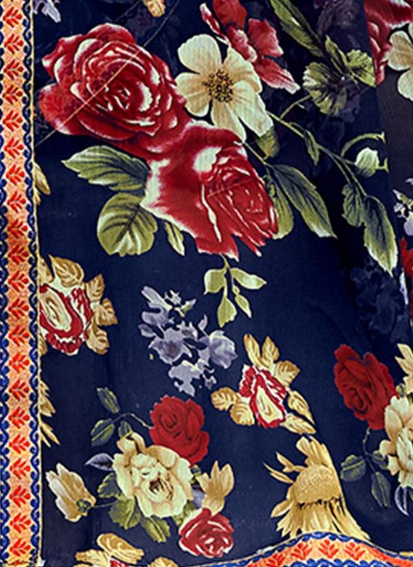 Triveni Blue Floral Printed Pure Chiffon Saree With Blouse Piece - JioMart