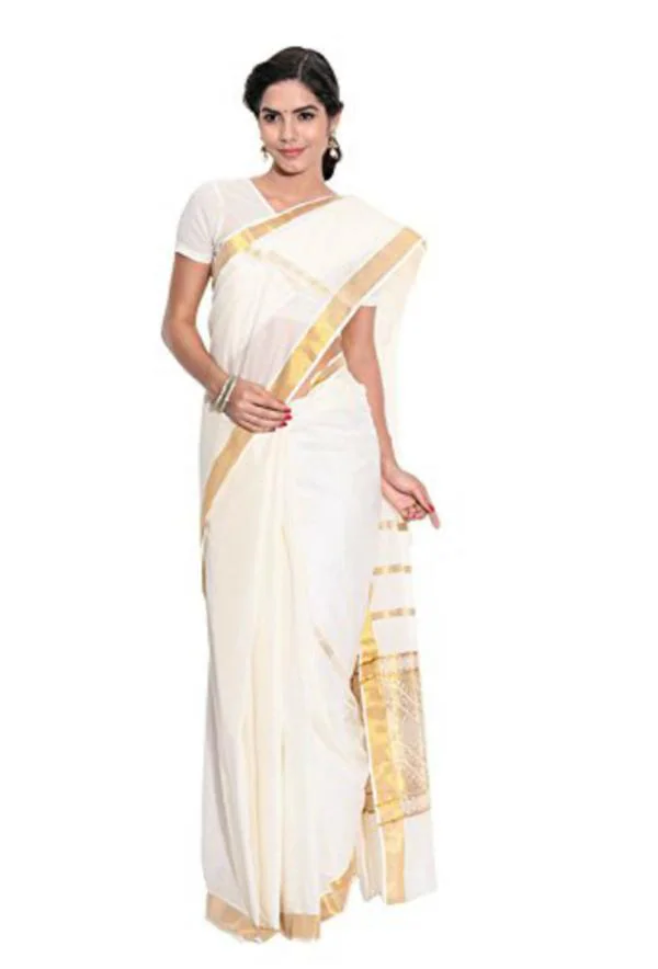 Fashionkiosks Women 100 percent Cotton Saree Kerala Kasavu Saree With ...