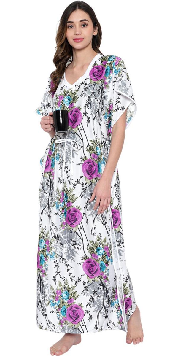 Zionity Women Purple Floral Satin Nighty - JioMart