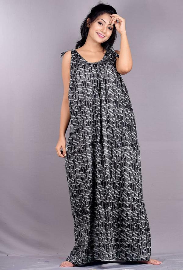 CLYMAA Women Black Cotton Nighty - JioMart