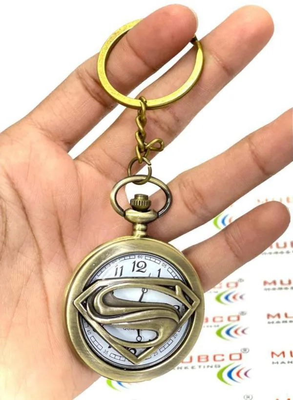 GT Gala Time Mubco Gold Metal Superman Design Pocket Watch Keychain ...