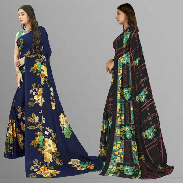 Anand Women Dark Blue Floral Georgette Pack Of 2 Saree - JioMart
