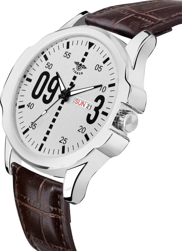Fidaso Analog White Dial Brown Strap Watch For Men - JioMart