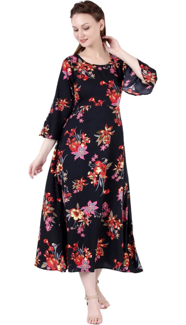 HUNOOR Womens Crepe Straight Gown - JioMart