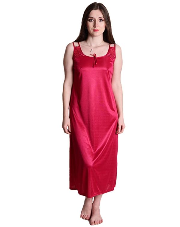 Women's Red Satin Nightwear Nightdress Nighty 6pc Set of Nighty, Wrap ...