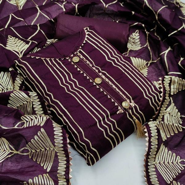 GURHAL Embroidered Chanderi Unstitched Dress Material Maroon - JioMart