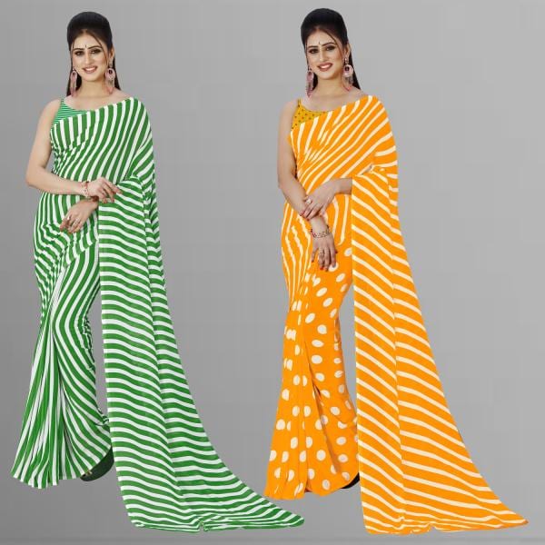Anand Women Multicolor2 Self Design Pattern Georgette Pack of 2 Saree ...