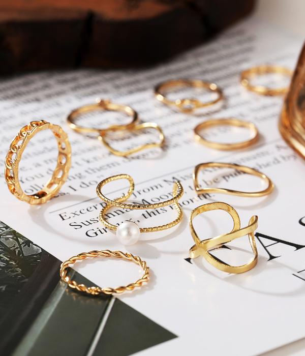 Vembley Gold Plated 10 Piece Infnity Chain Pearl Cross Ring Set - JioMart