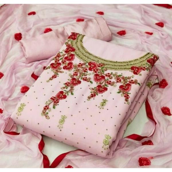 GURHAL Embroidered Georgette Unstitched Dress Material Light Pink - JioMart