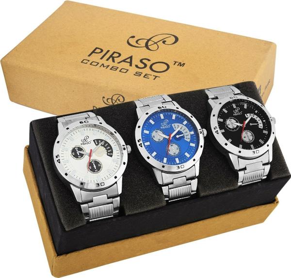PIRASO R-series Analog Black, White and Blue Dial Silver Strap Watch ...