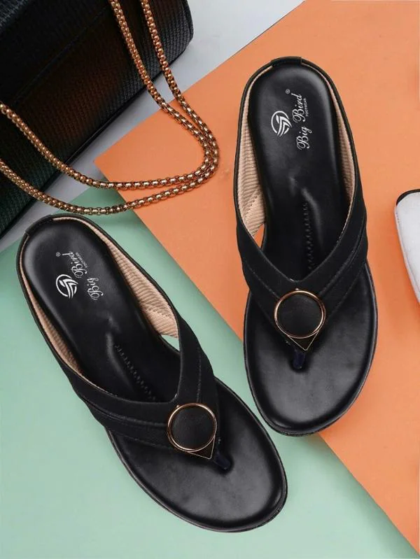 BIG BIRD Black Solid Synthetic Leather Slipper for Women - JioMart