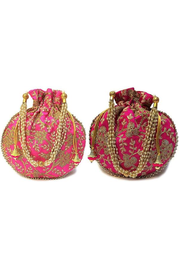 Binori Pink and Baby Pink Rajasthani Style Royal Clutch Silk Potli Pack ...