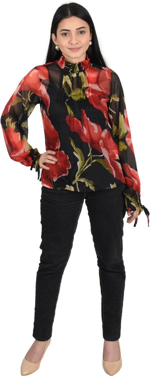 SALETI Women Black Printed Chiffon Tops (S) l womens top l tops for ...