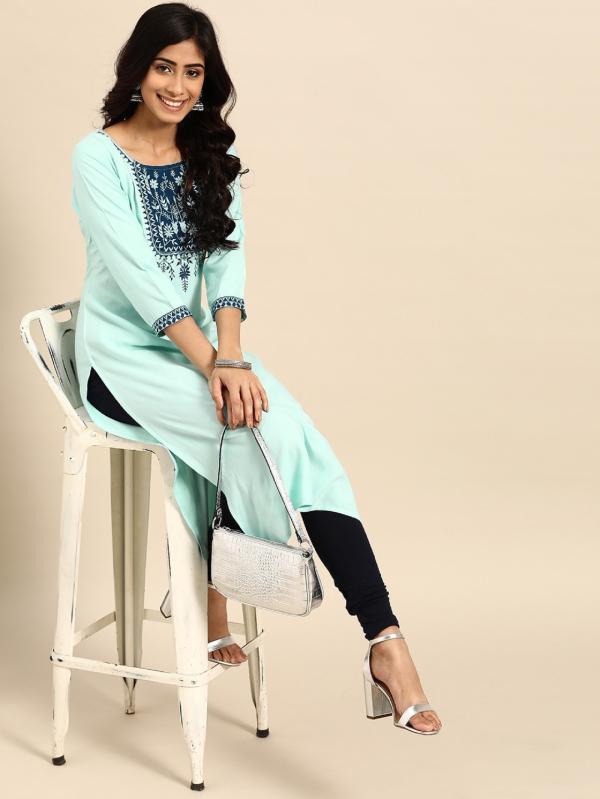 Rangmayee Women Blue Embroidered Straight Kurta - JioMart