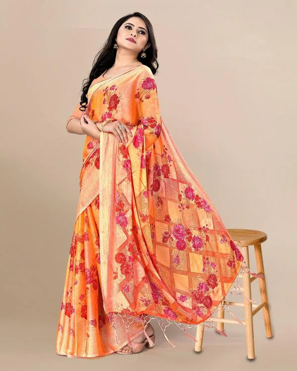 RekhaManiyar Chiffon Orange Color saree - JioMart
