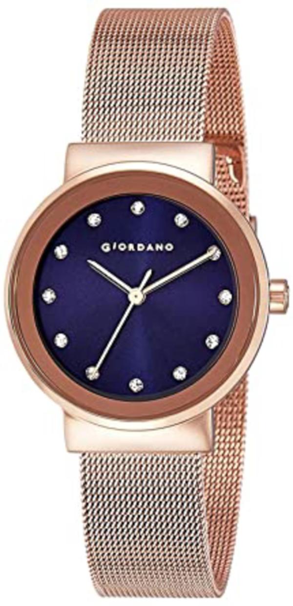 Giordano Analog Blue Dial Rose Gold Strap Watch For Women - JioMart