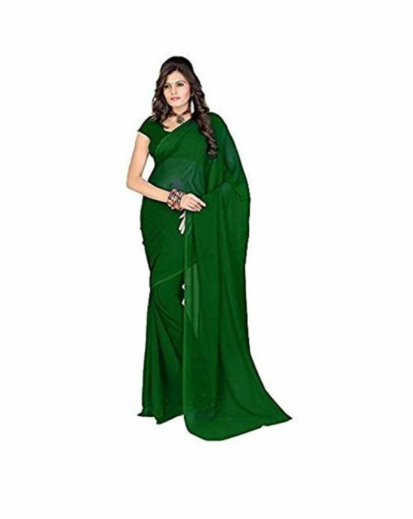XFY Women Light Grey and Dark Green Solid Georgette Saree with Unstitched Blouse Piece (Pack of ...