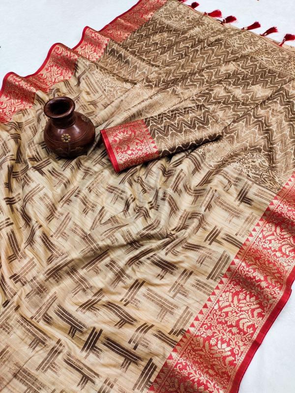 Katan Silk weawing Chiku Color Saree for women - JioMart