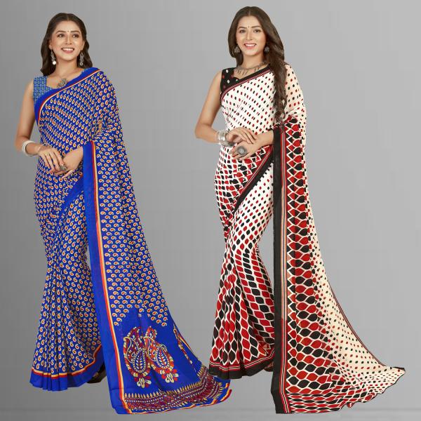 Anand Women Multicolor9 Self Design Pattern Georgette Pack of 2 Saree ...