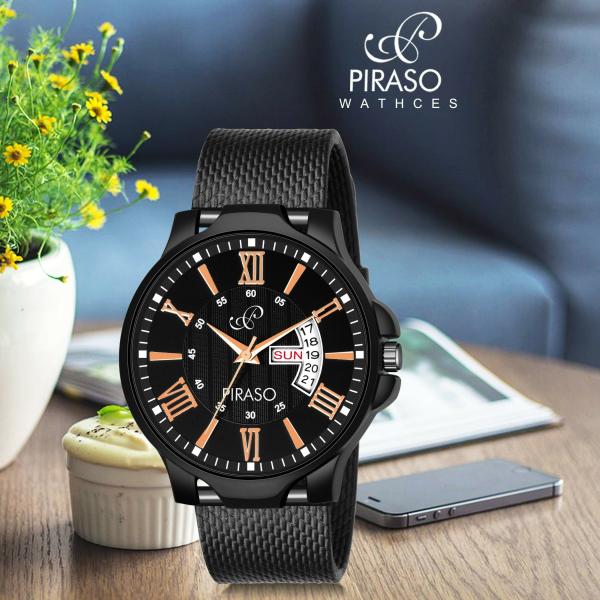 PIRASO Analog Black Dial Black Strap Watch for Men and Boys - JioMart