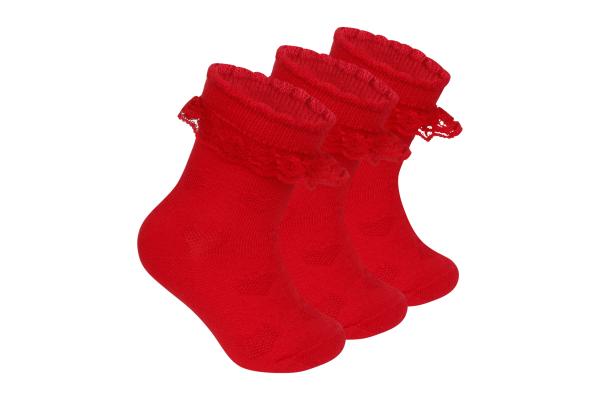 Supersox Babies Combed Cotton Red Colour Frill Socks ( Pack Of 3) - JioMart