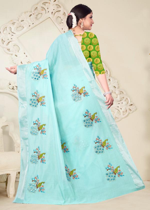 Jay Shree Womens Blue Embroidered Chanderi Cotton Saree - JioMart