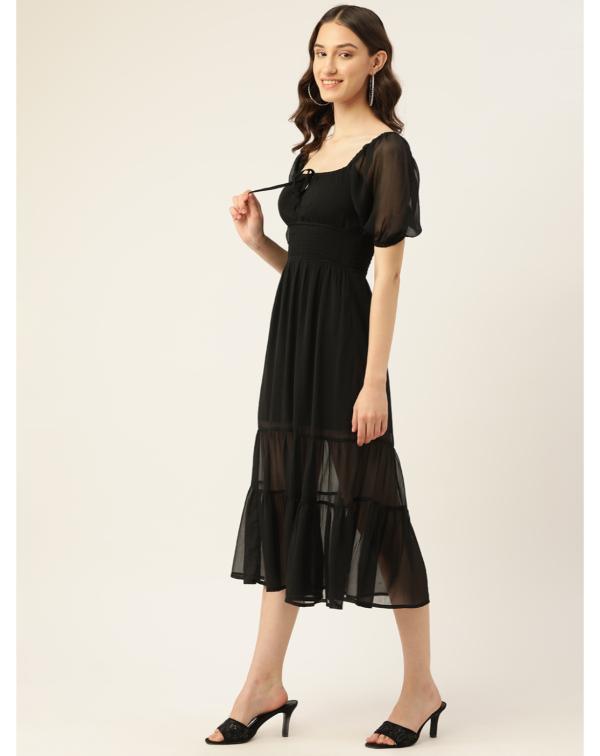 Rue Collection Black Puff Sleeves Cotton Midi Dress - JioMart