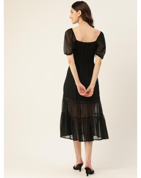 Rue Collection Black Puff Sleeves Cotton Midi Dress - JioMart