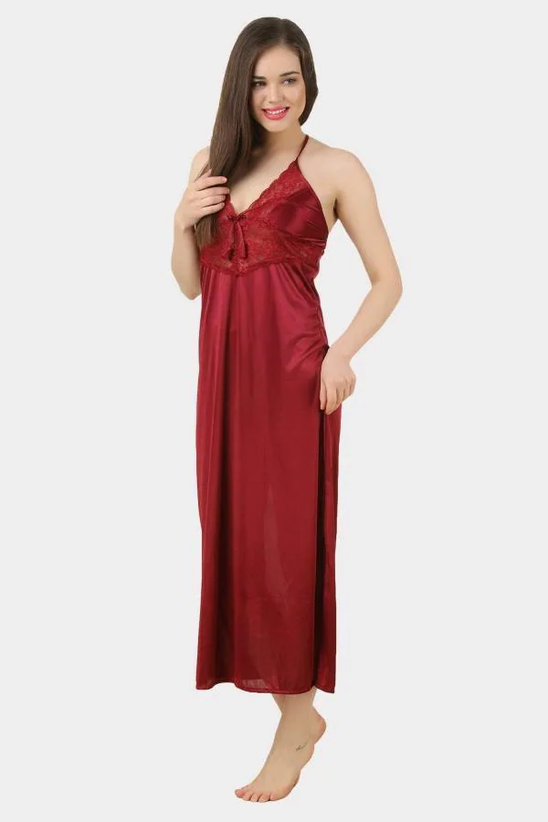 Fasense Satin Maroon Nightdress Long Nighty - JioMart
