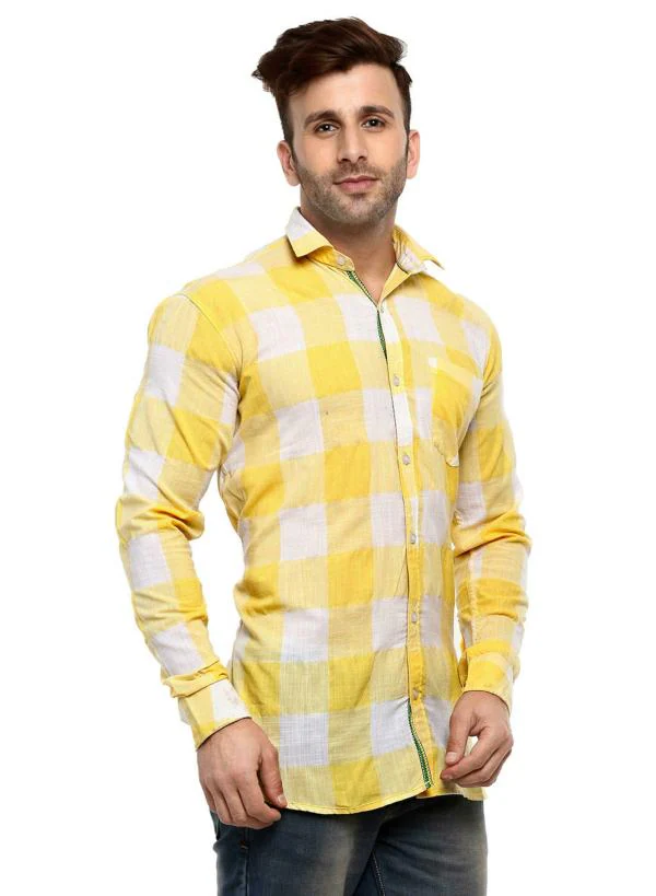 hangup Men Yellow Checkered 100% Cotton Shirt - JioMart